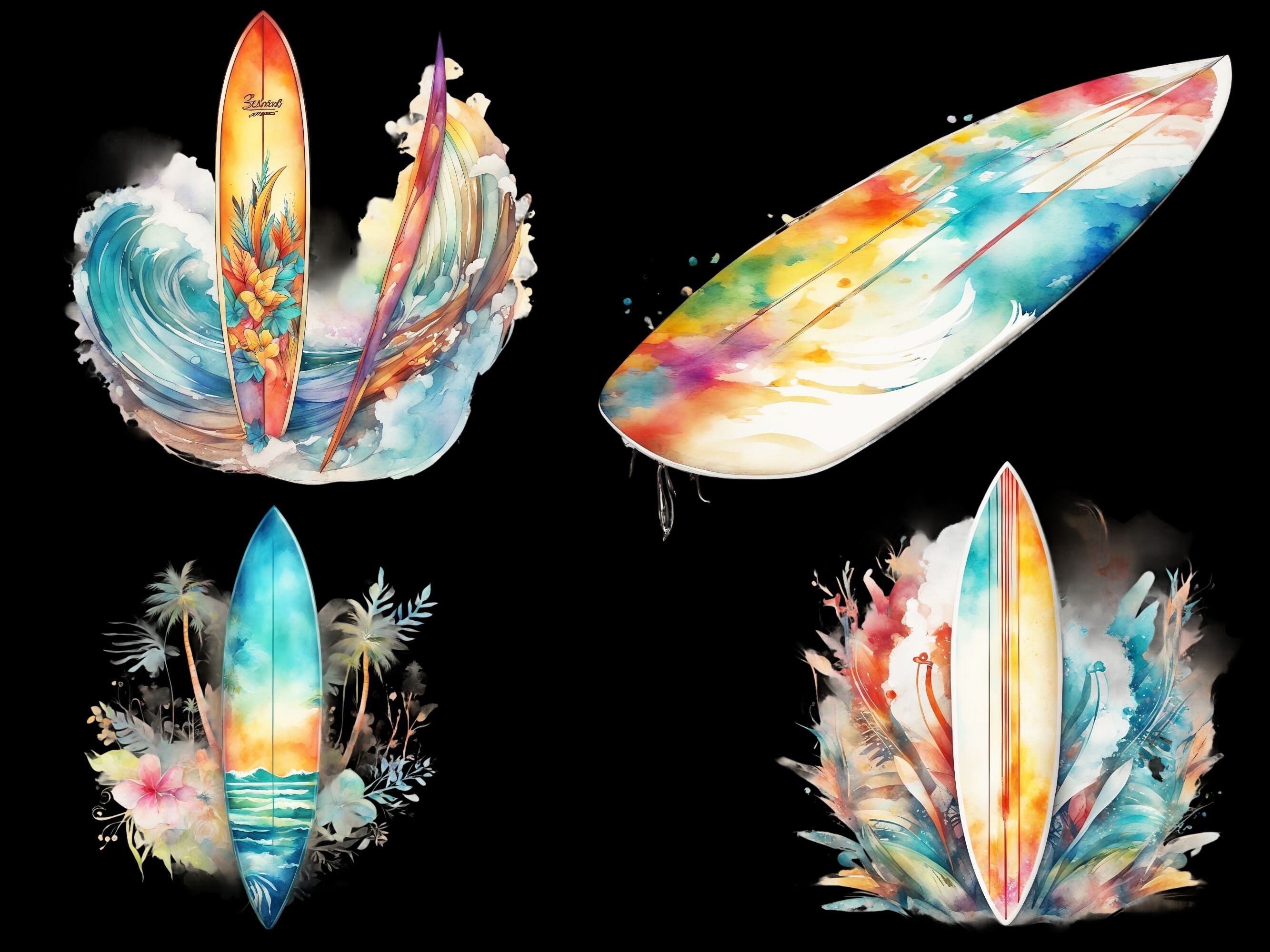 Watercolor Surfboard Clipart Beach Surfing Graphics Beach Clipart ...