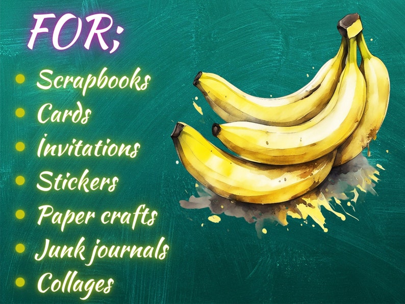 Banana Clipart, Watercolor Banana Clipart, Banana PNG, Banana Clipart ...