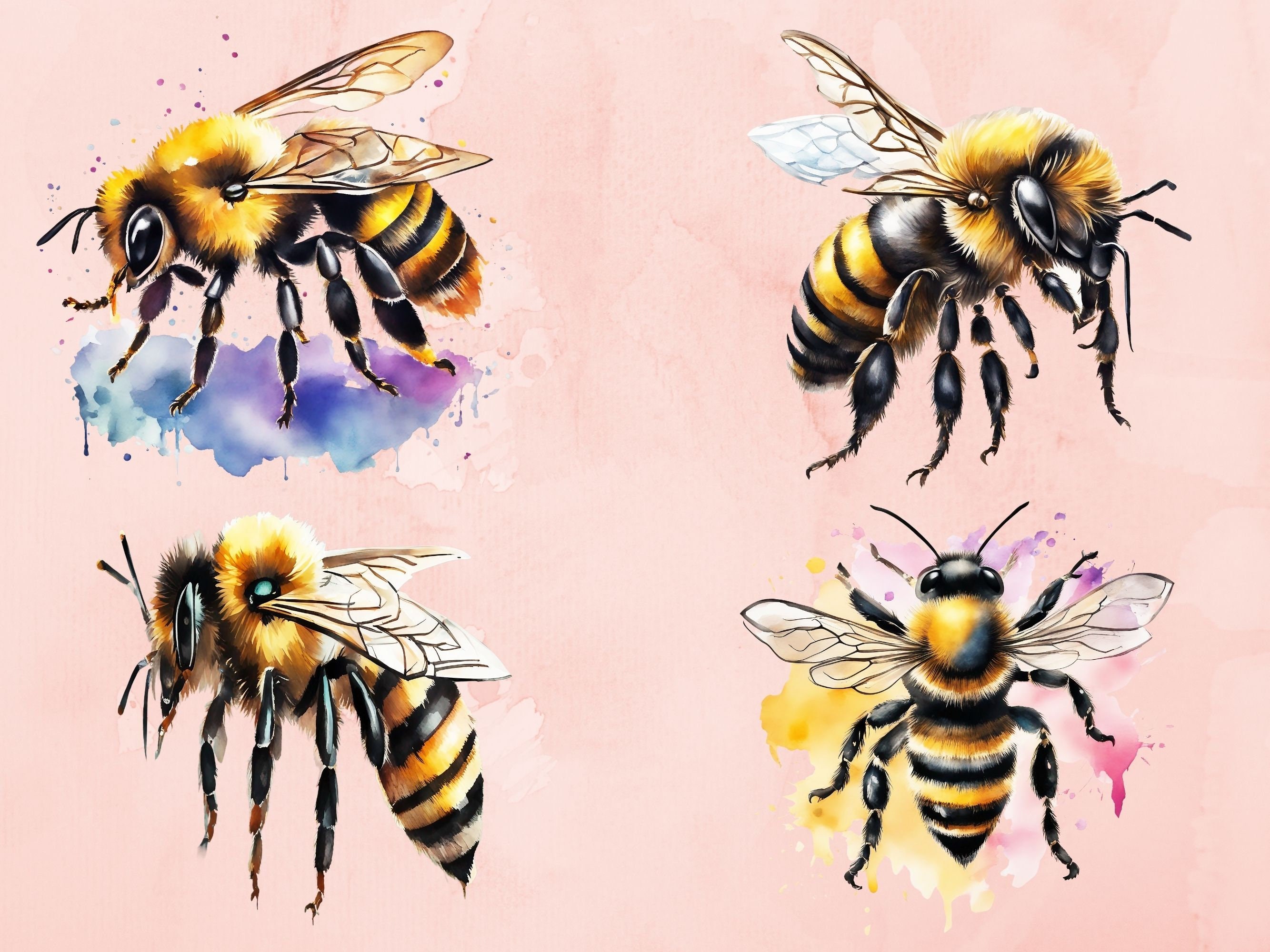 14 Watercolor Bumblebee Clipart, Digital Download, Digital Paper Craft ...