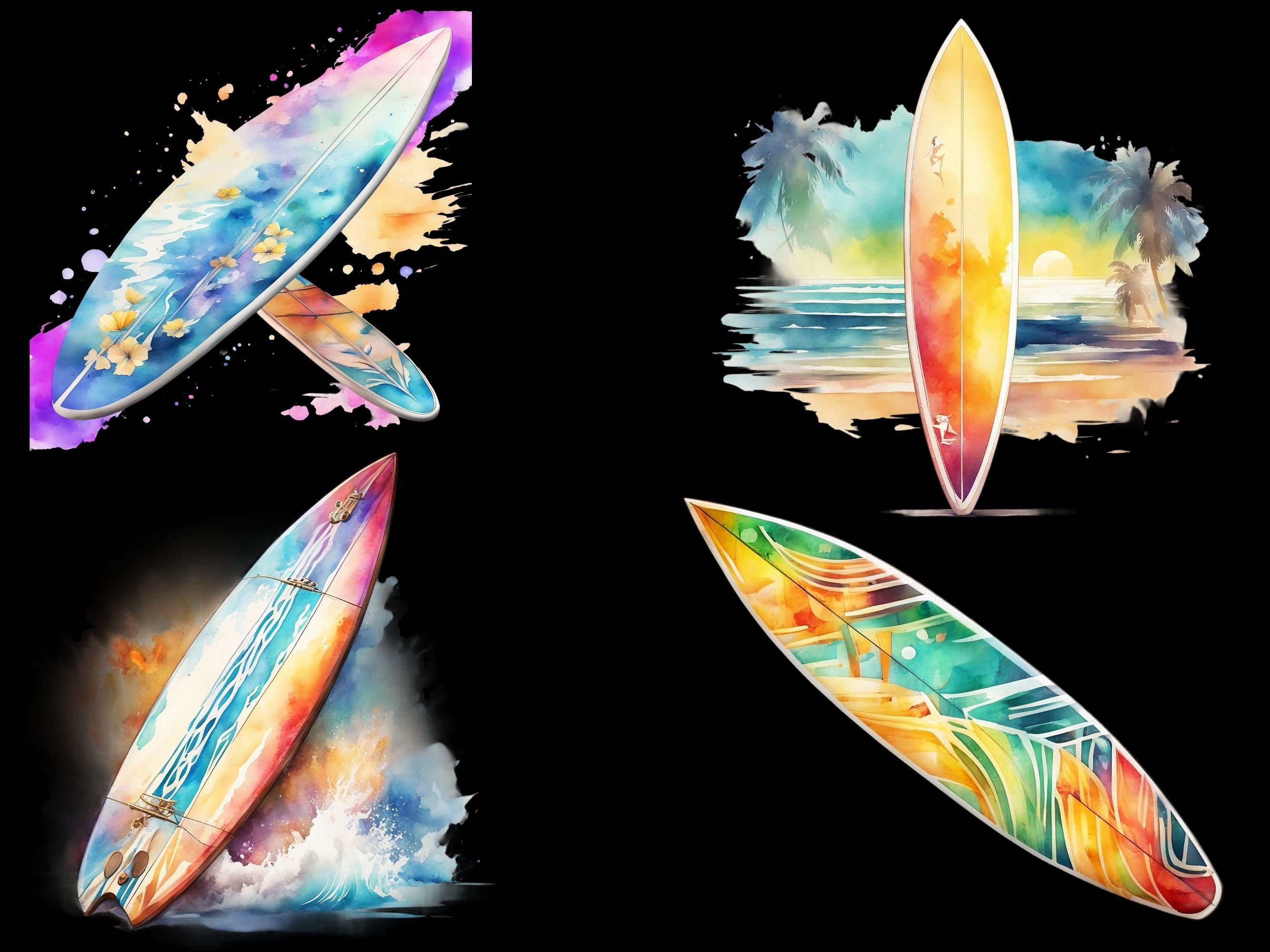 Watercolor Surfboard Clipart Beach Surfing Graphics Beach Clipart ...