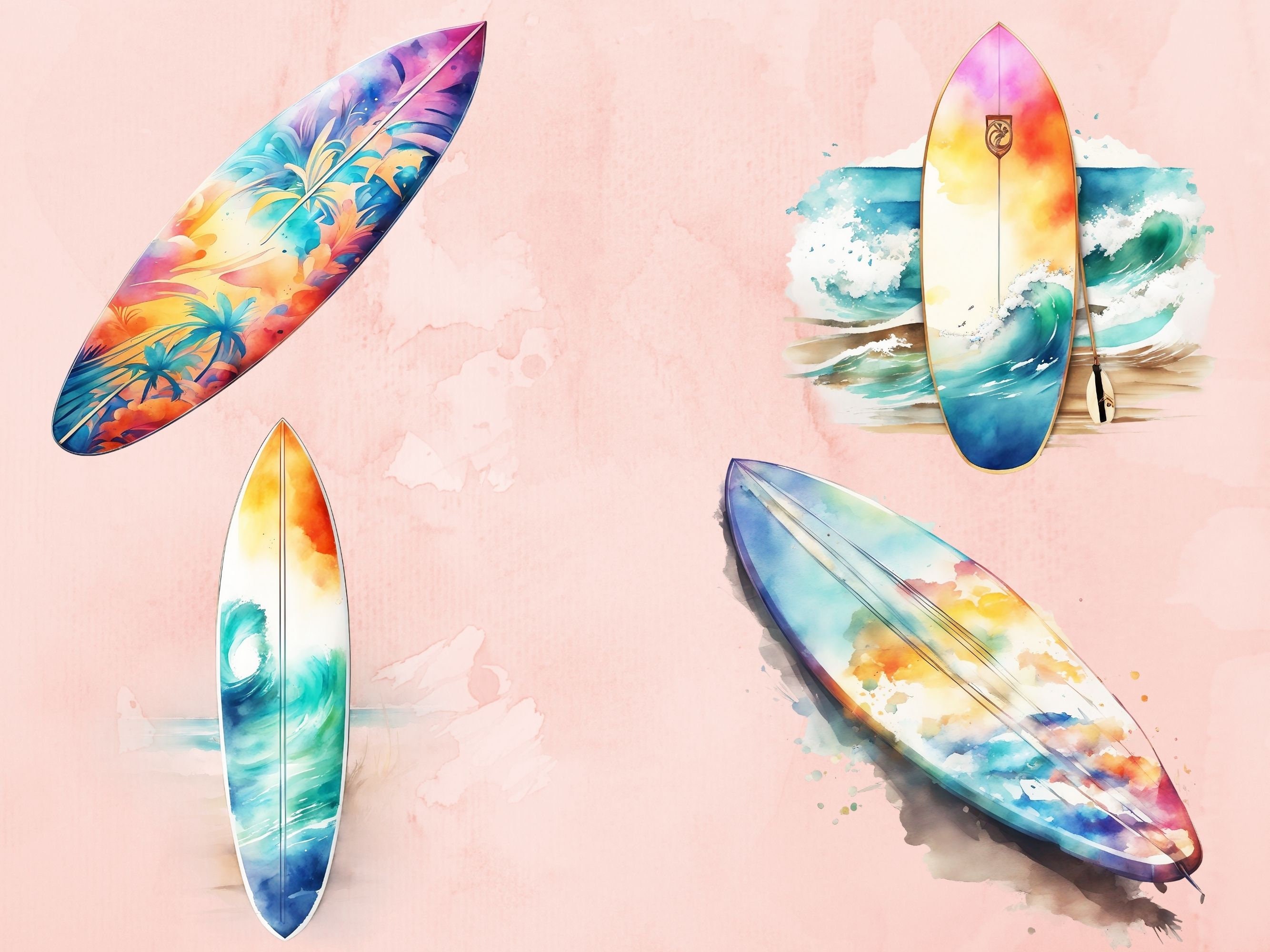 Watercolor Surfboard Clipart Beach Surfing Graphics Beach Clipart ...