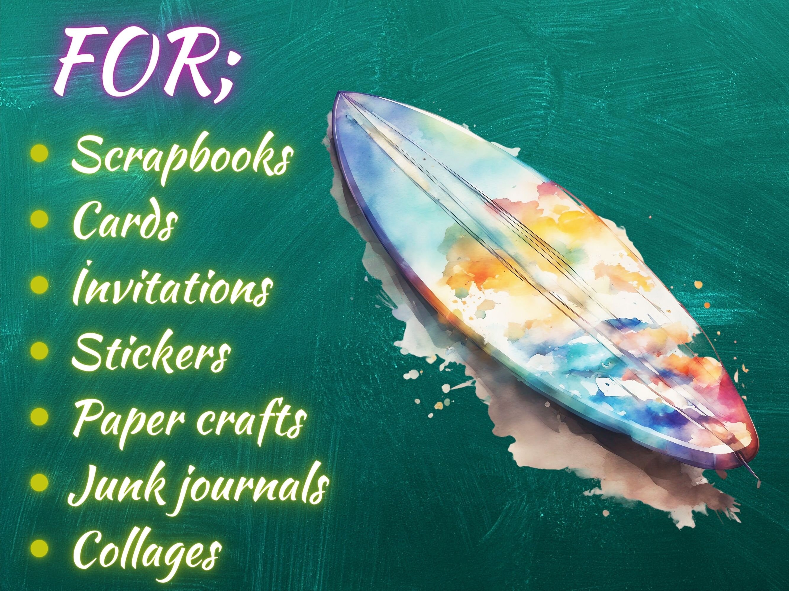 Watercolor Surfboard Clipart Beach Surfing Graphics Beach Clipart ...