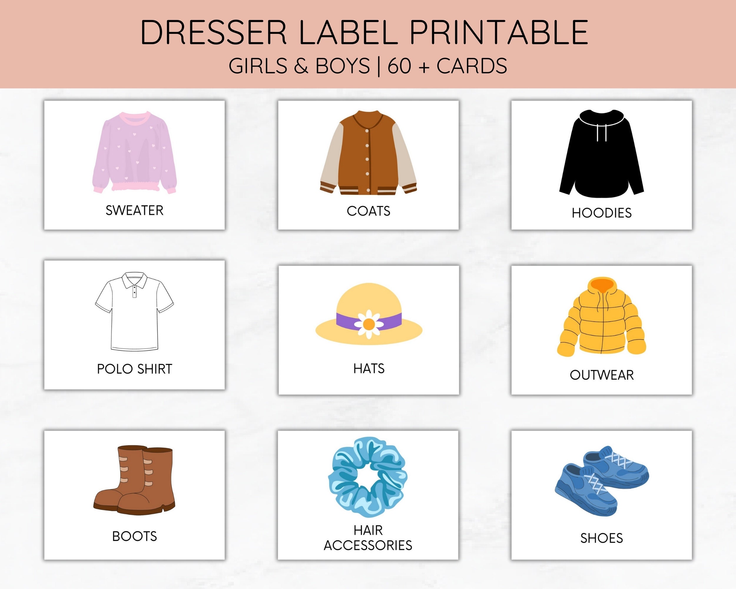 Kids Dresser Labels Printable, Kids Clothing Labels, Printable Labels ...