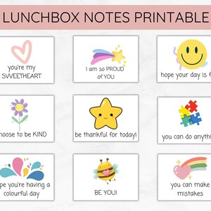 Lunch Box Notes Printable, Lunch Notes for Kids, Cute Lunchbox Notes ...