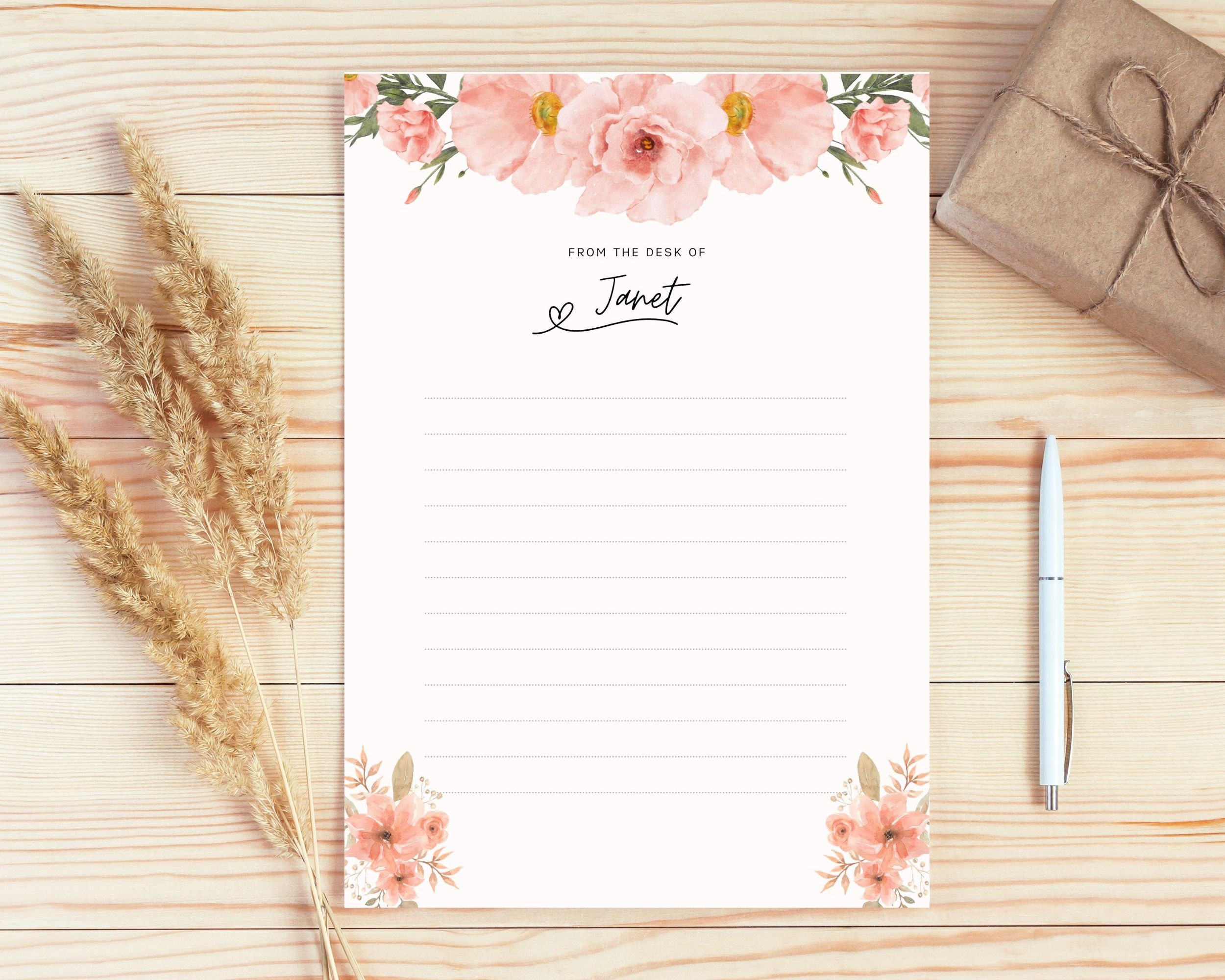 Personalized From the Desk of Notepad Template, Floral Custom Notepad ...