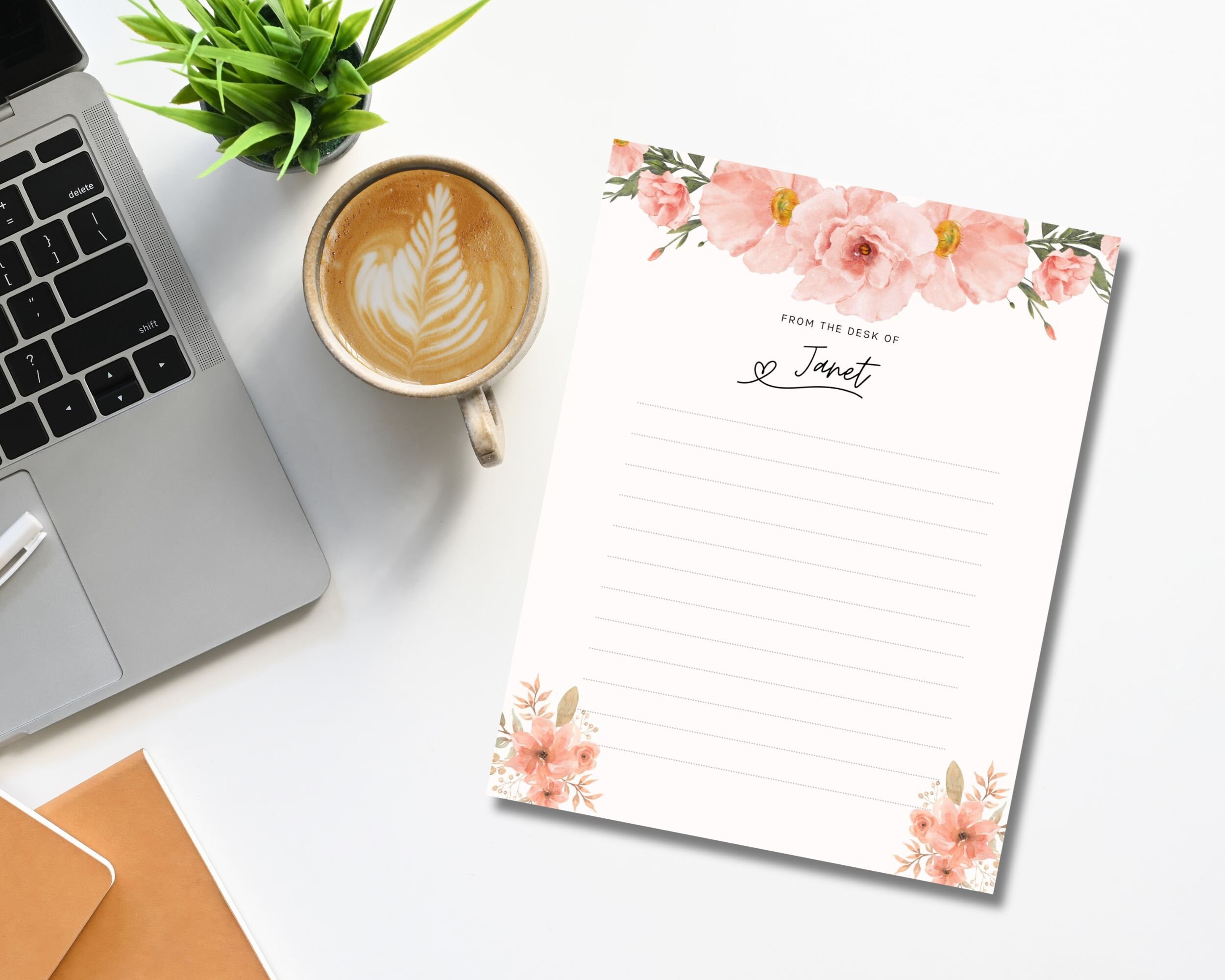 Personalized From the Desk of Notepad Template, Floral Custom Notepad ...