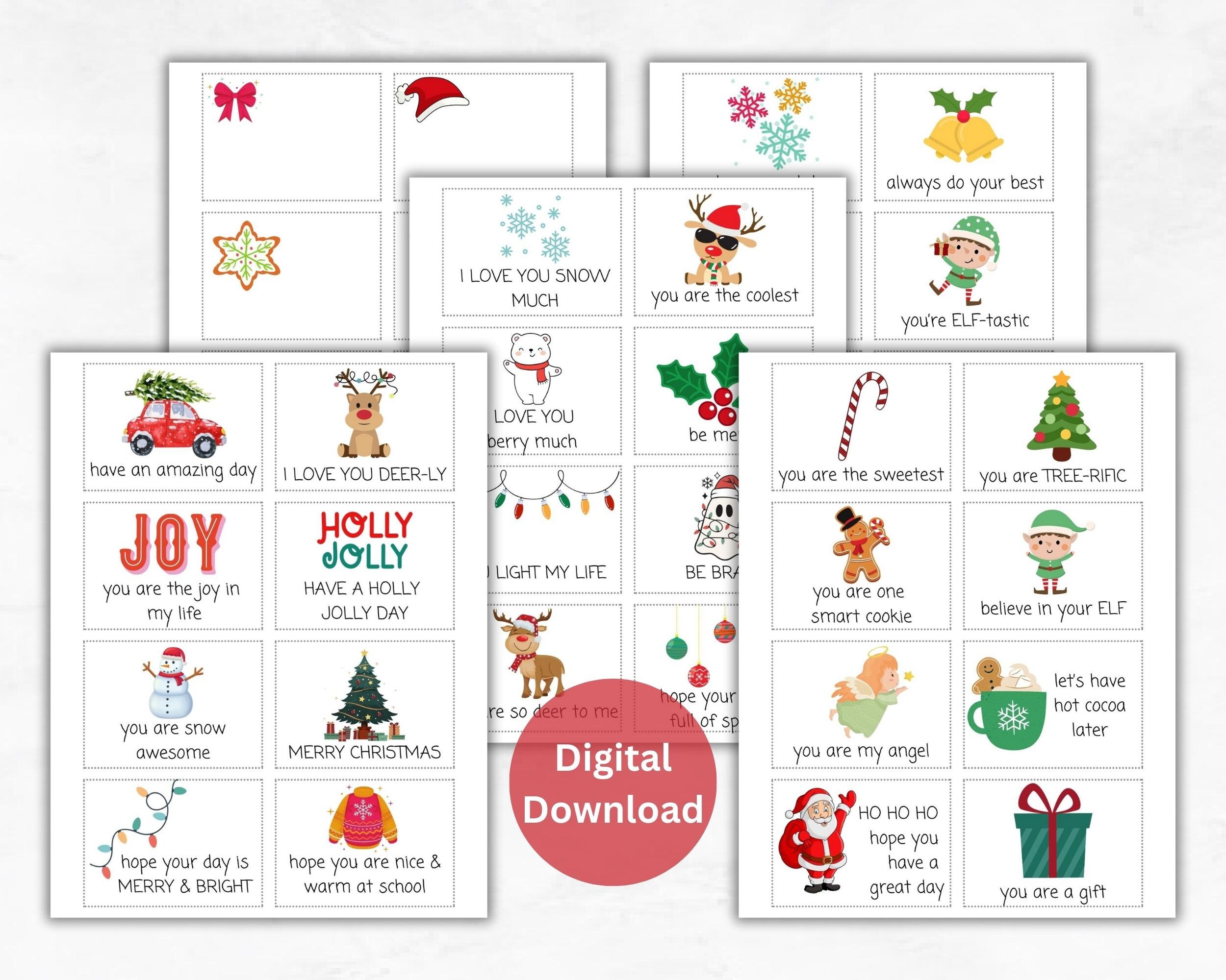 Christmas Lunch Box Notes Printable, Lunch Notes for Kids, Cute ...