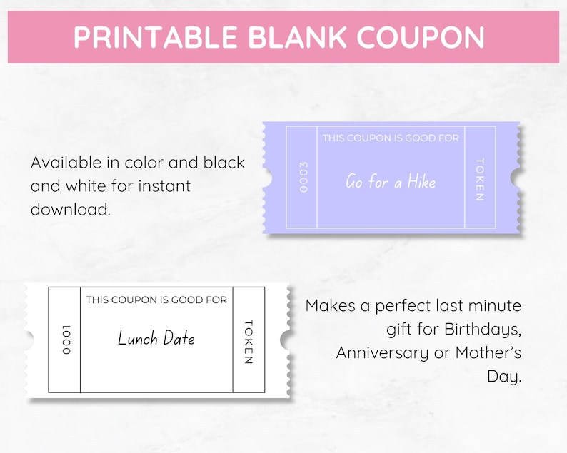 Blank Coupon Book Printable, Printable Mother's Day Gifts, Printable ...