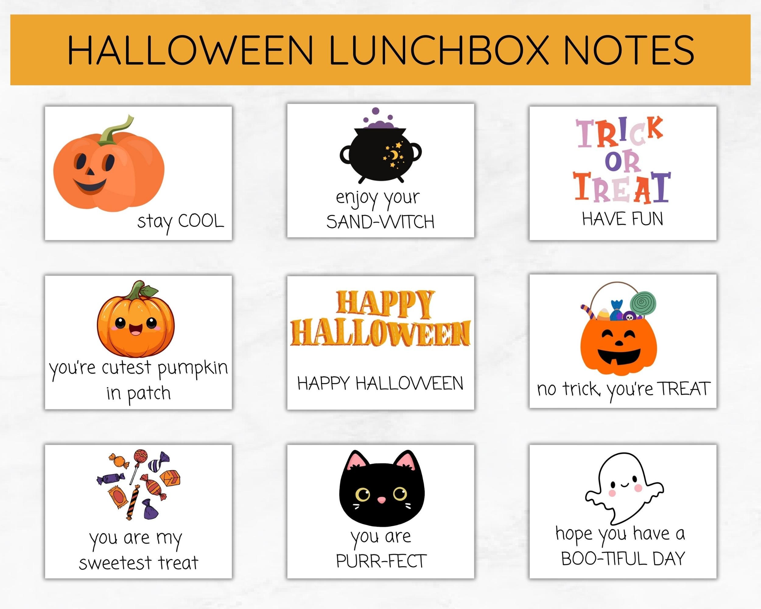 Halloween Lunch Box Notes Printable, Lunch Notes for Kids, Cute ...