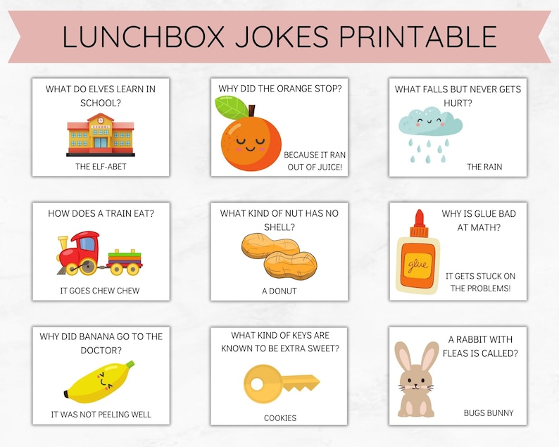 Lunchbox Jokes Printable, Lunch Box Notes, Jokes for Kids, Lunchbox ...