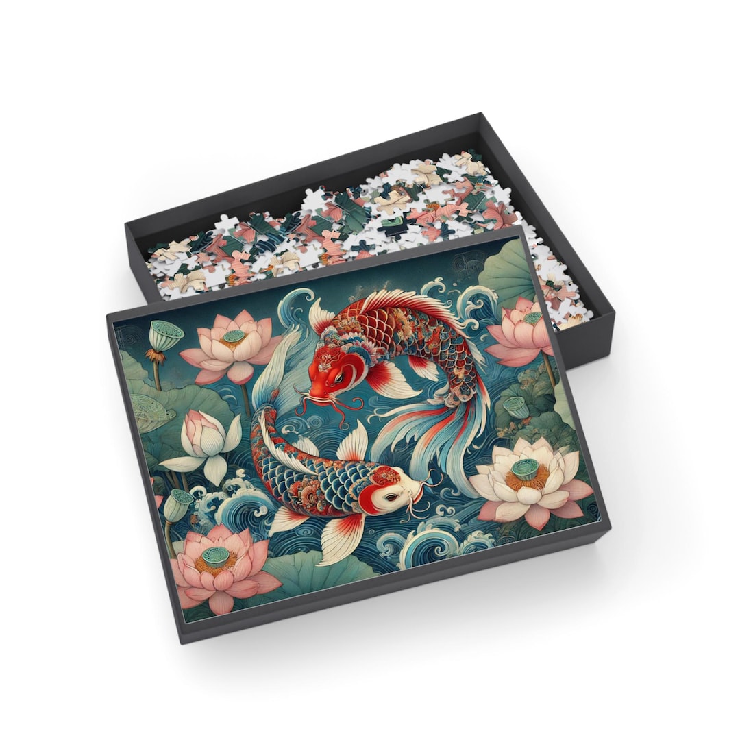 Puzzle, Japanese Koi Fish Vibrant Lotus Pond, Jigsaw, Brain Teaser ...