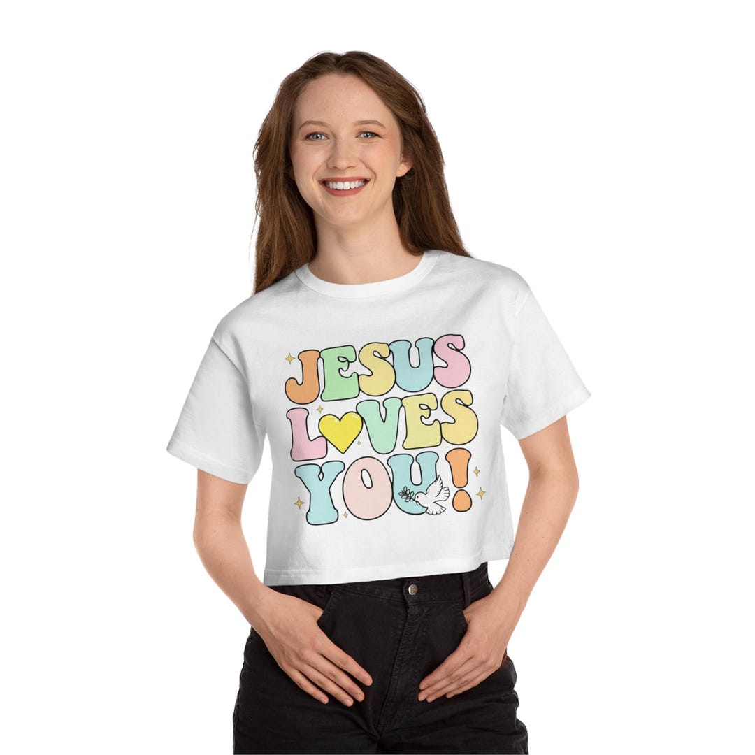 Jesus Loves You Colorful Christian Crop Top Faith-inspired Pastel Tee ...