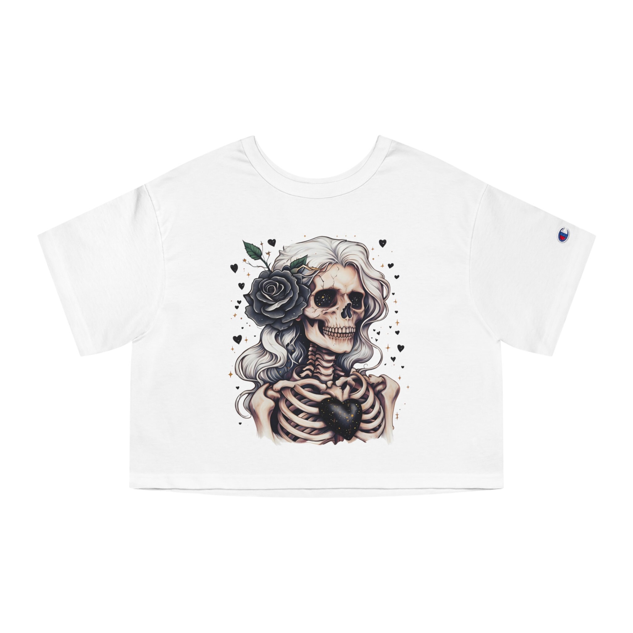 Gothic Skeleton Crop Top With Black Rose Women's Grunge Aesthetic T ...