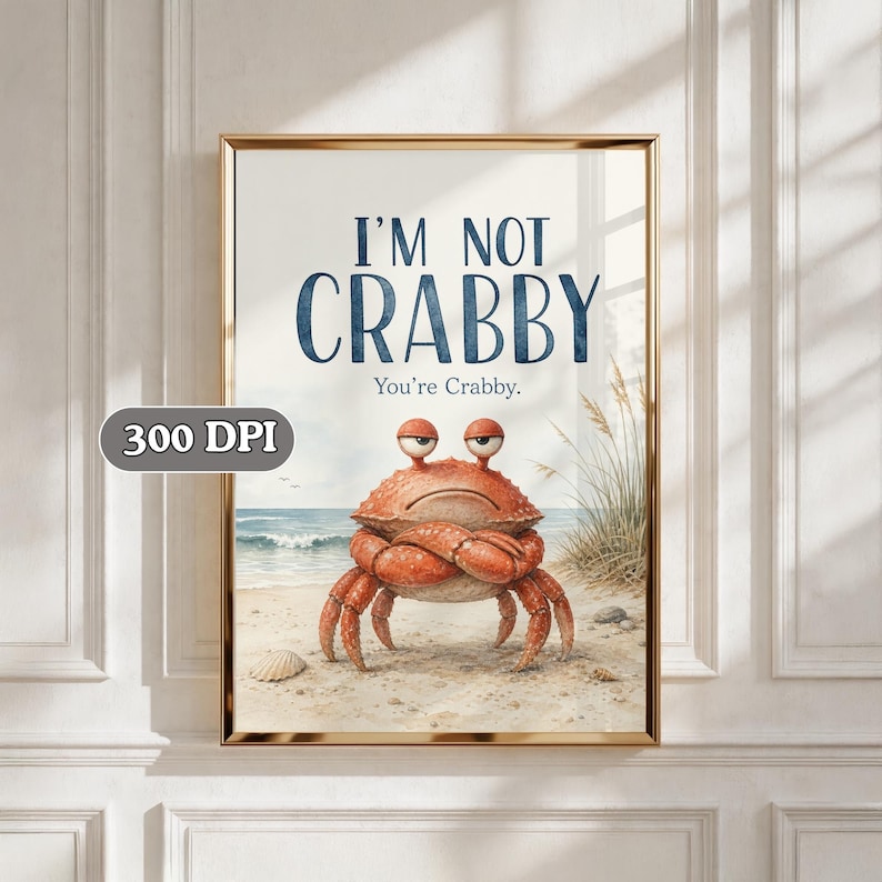Crab Beach Wall Art Digital Download 300 Dpi Printable Poster Crabby ...