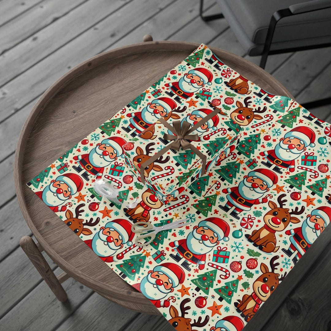 Cute Christmas Wrapping Paper Santa & Reindeer Gift Wrap Holiday Gift ...