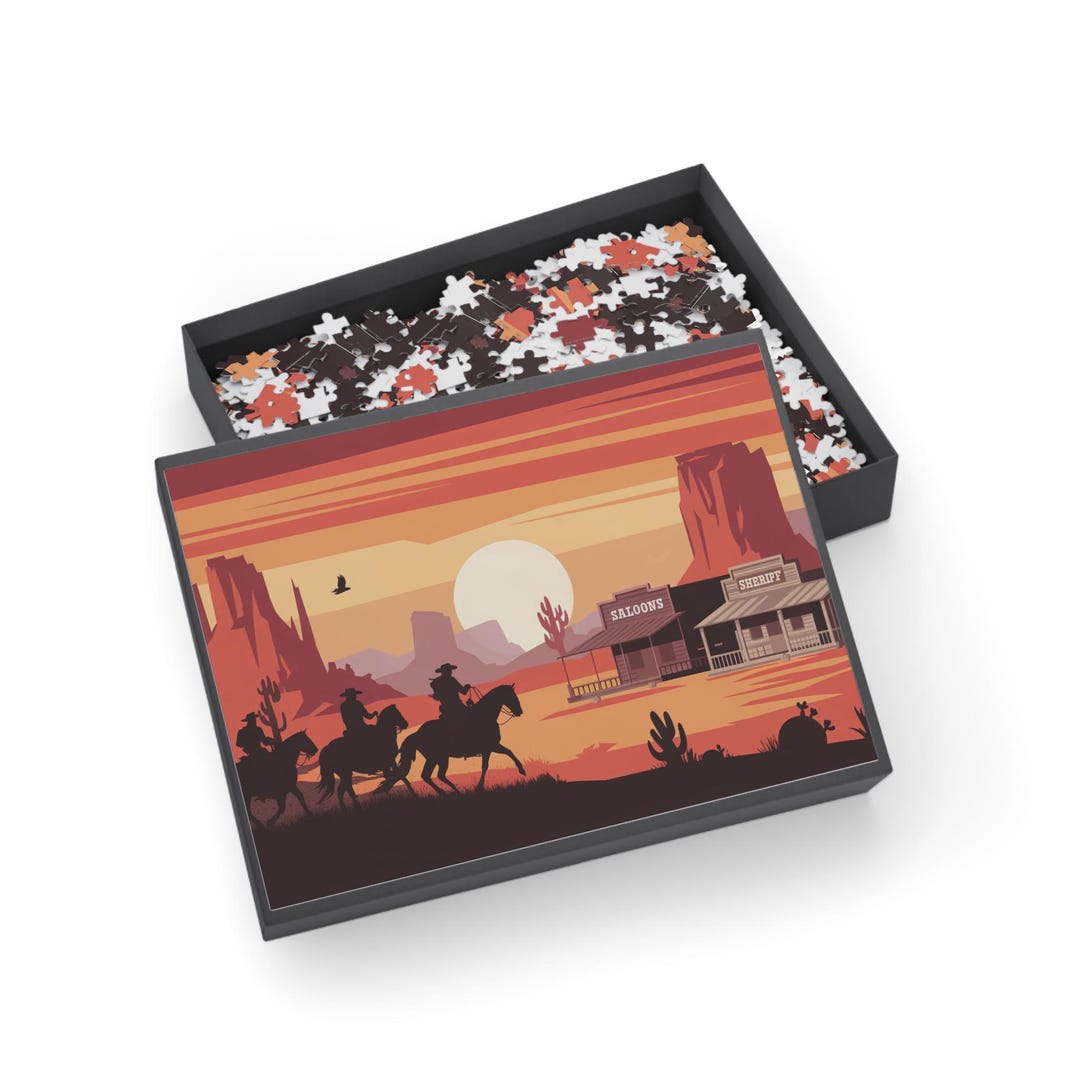 Cowboy Sunset Landscape Puzzle Western Theme Western Cowboy Jigsaw ...