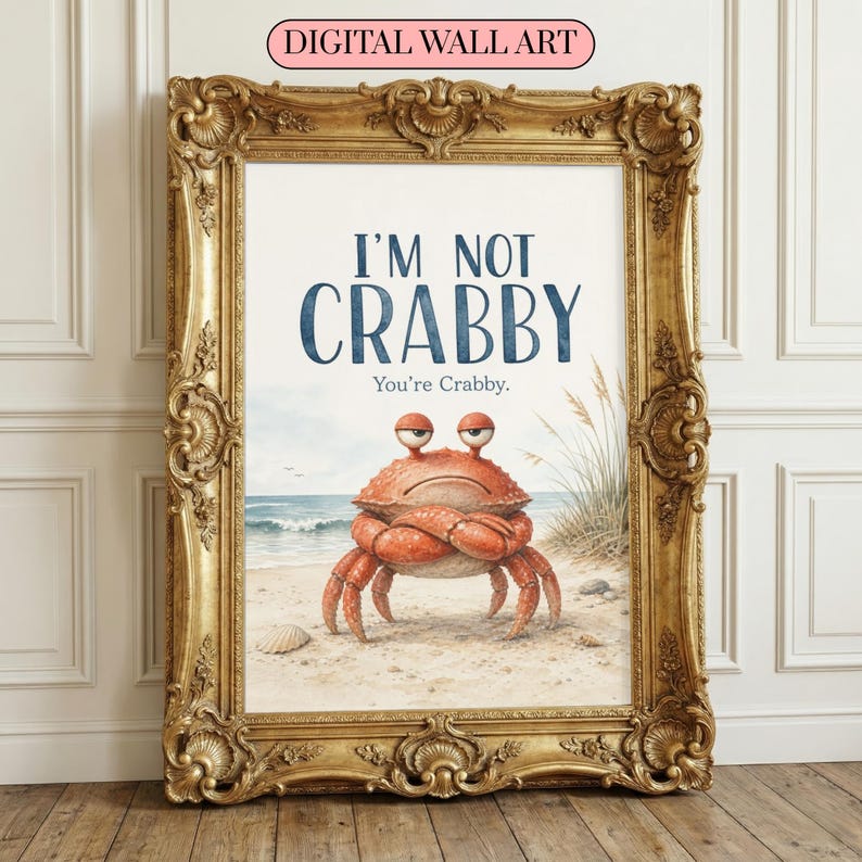 Crab Beach Wall Art Digital Download 300 Dpi Printable Poster Crabby ...