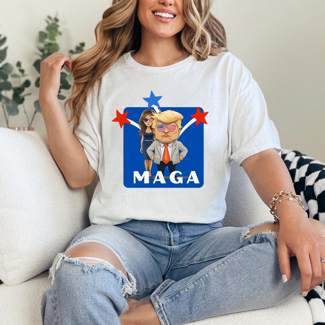MAGA Cartoon Trump and Melania T-shirt - Patriotic Graphic Tee - Fun ...