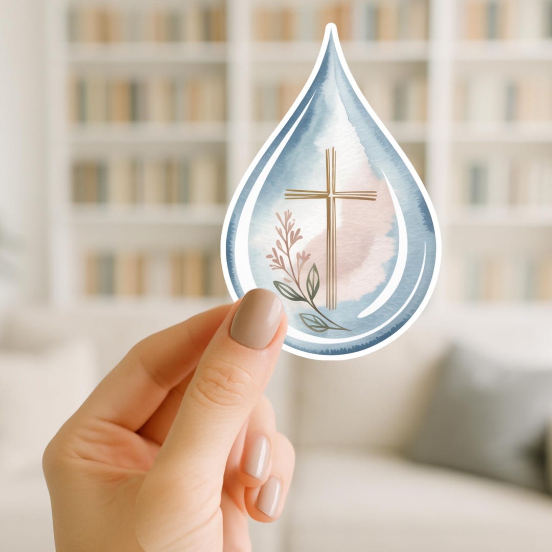 Waterdrop Cross Christian Sticker | Baptism Vinyl Kiss-cut - Etsy