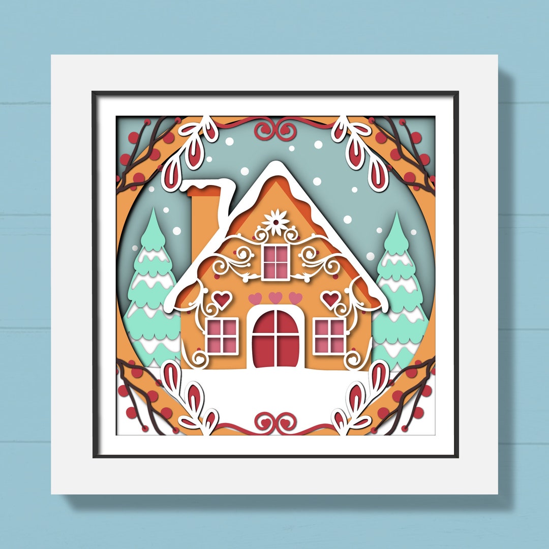 3D Gingerbread House Shadow Box Svg, Christmas Cookie Svg, Winter Home ...