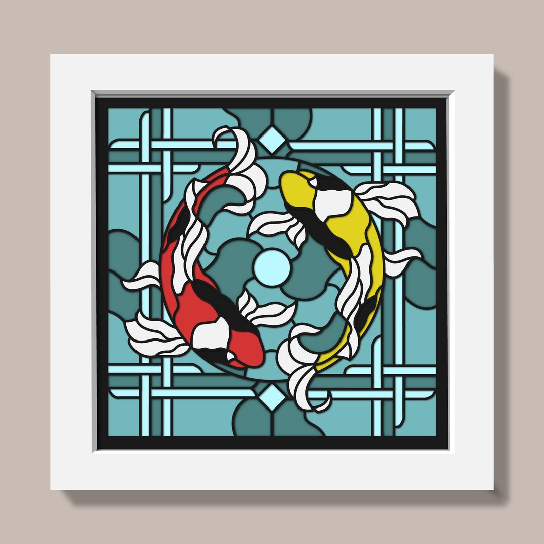 3D Stained Glass Koi Fish Shadow Box Svg, Koi Fish Layered Paper Cut ...