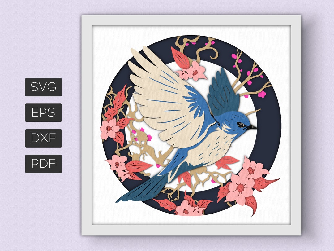 Bird Shadow Box Template Svg, Flowers Birds and Moon 3D SVG Shadowbox ...