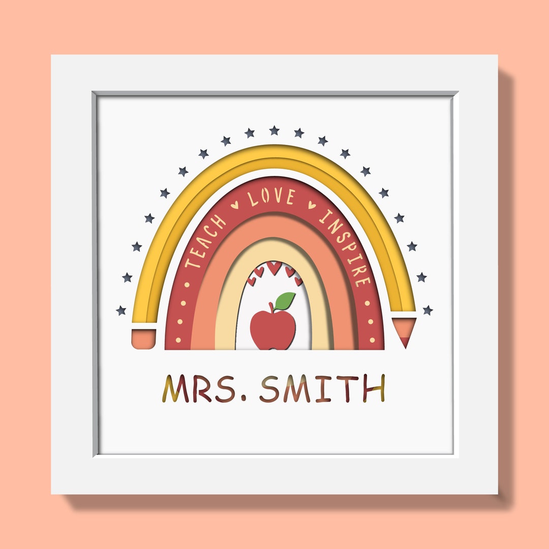 3D Teachers Shadow Box Svg, Custom Name Teacher Svg, Teacher Layered ...