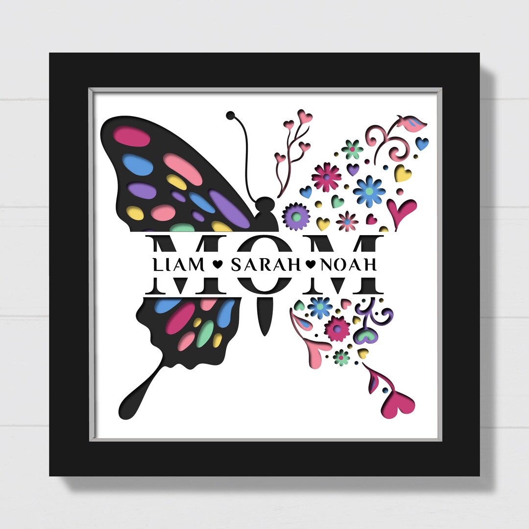 3D Mothers Day Shadow Box, Mom Butterfly Shadow Box, Custom Name Svg ...