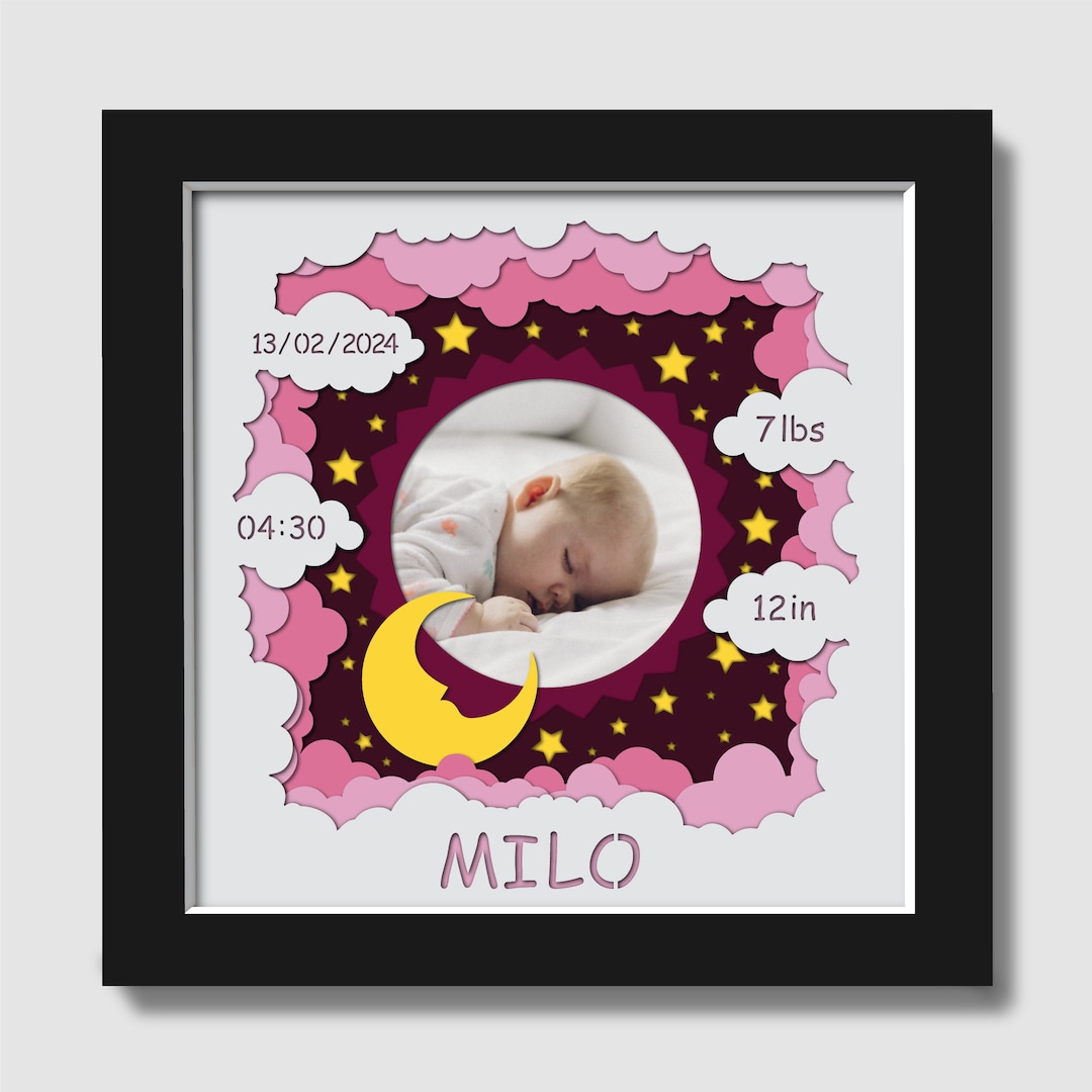 3D Baby Stats Shadow Box Svg, Baby Birth Shadow Box, Baby Photo Frame ...