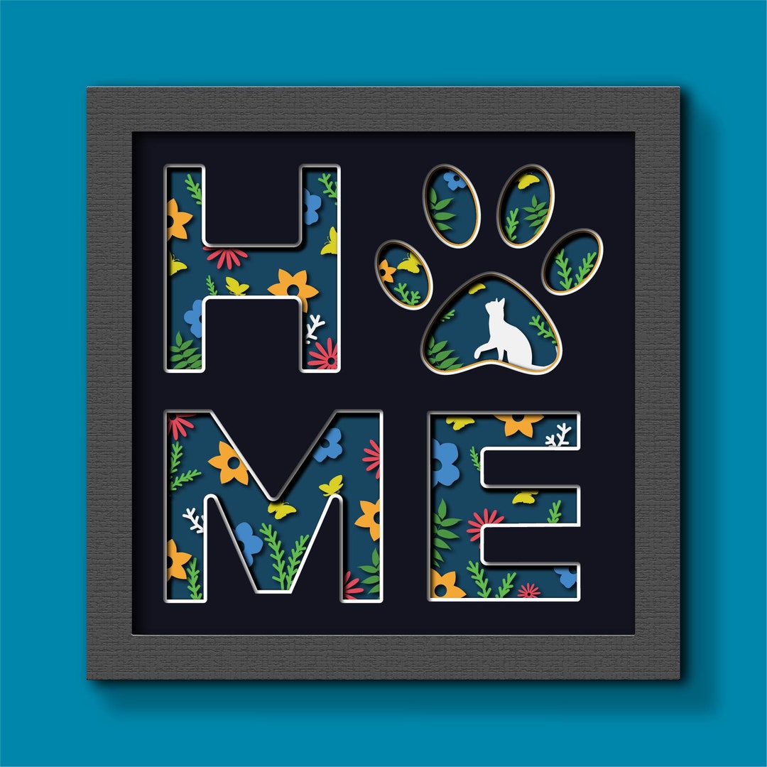 3D Cat Paw Home Shadow Box Svg, 3D Paw Print Svg, 3D Home Svg, Home ...