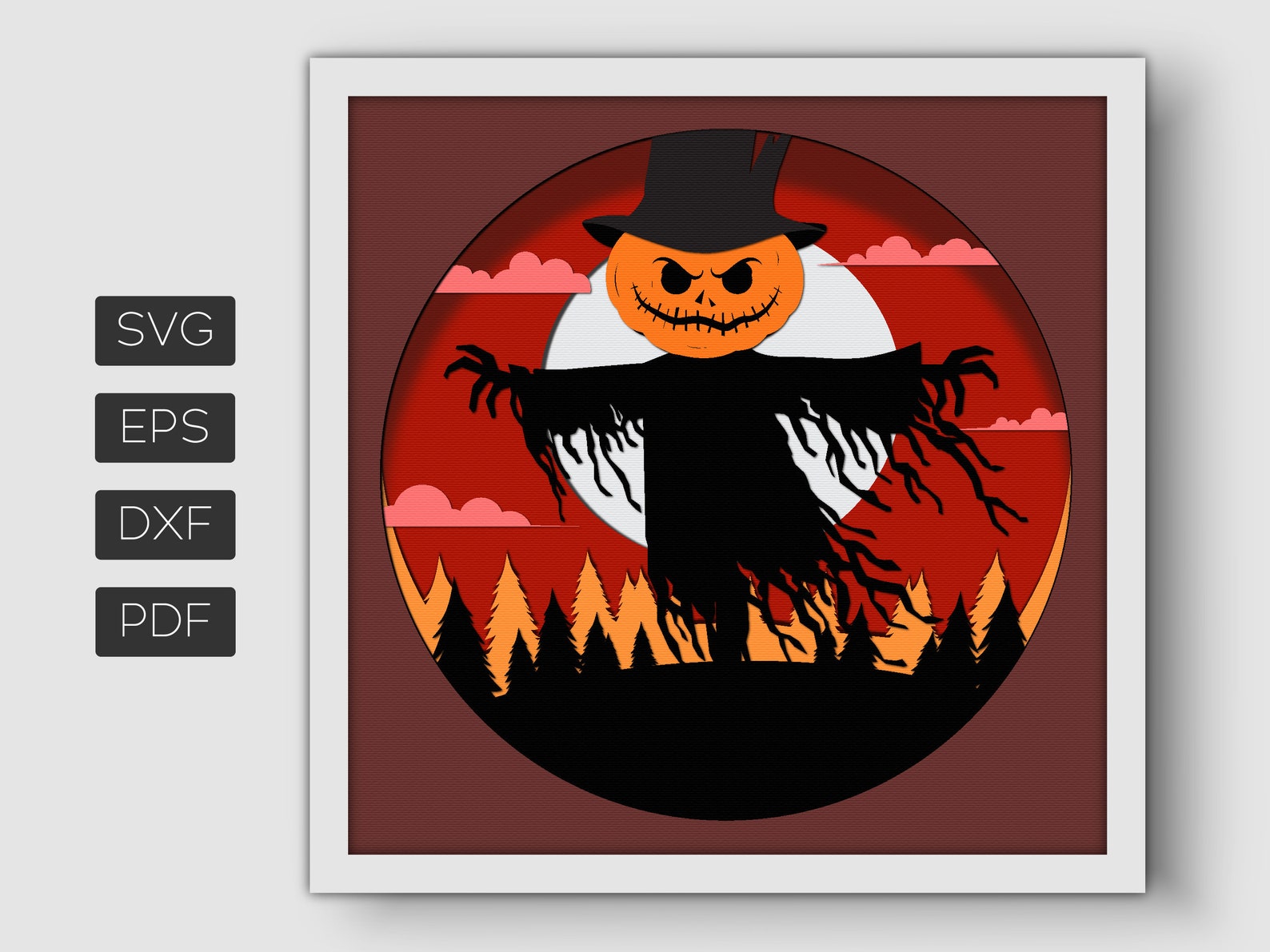 3D Scarecrow Shadow Box Svg, Halloween Pumpkin Shadow Box Svg, Fall ...