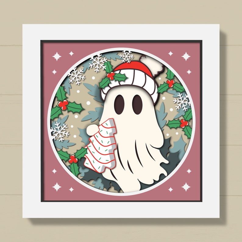 3D Cute Ghost Christmas Shadow Box Svg, 3D Christmas Tree Cake Svg Svg ...