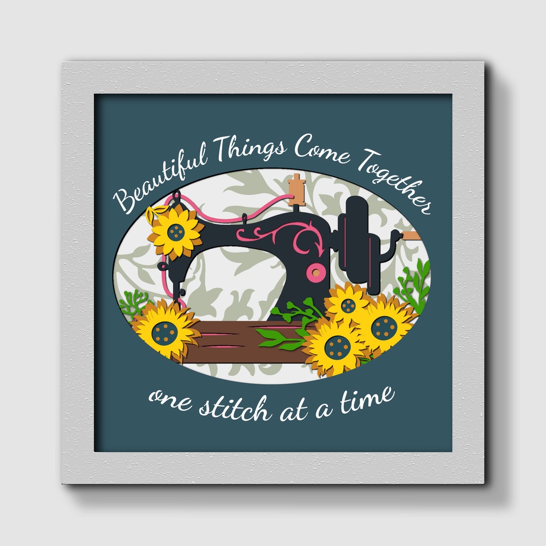 3D Sewing Machine Shadow Box Svg, Sewing Floral Shadow Box, Sewing Gift ...