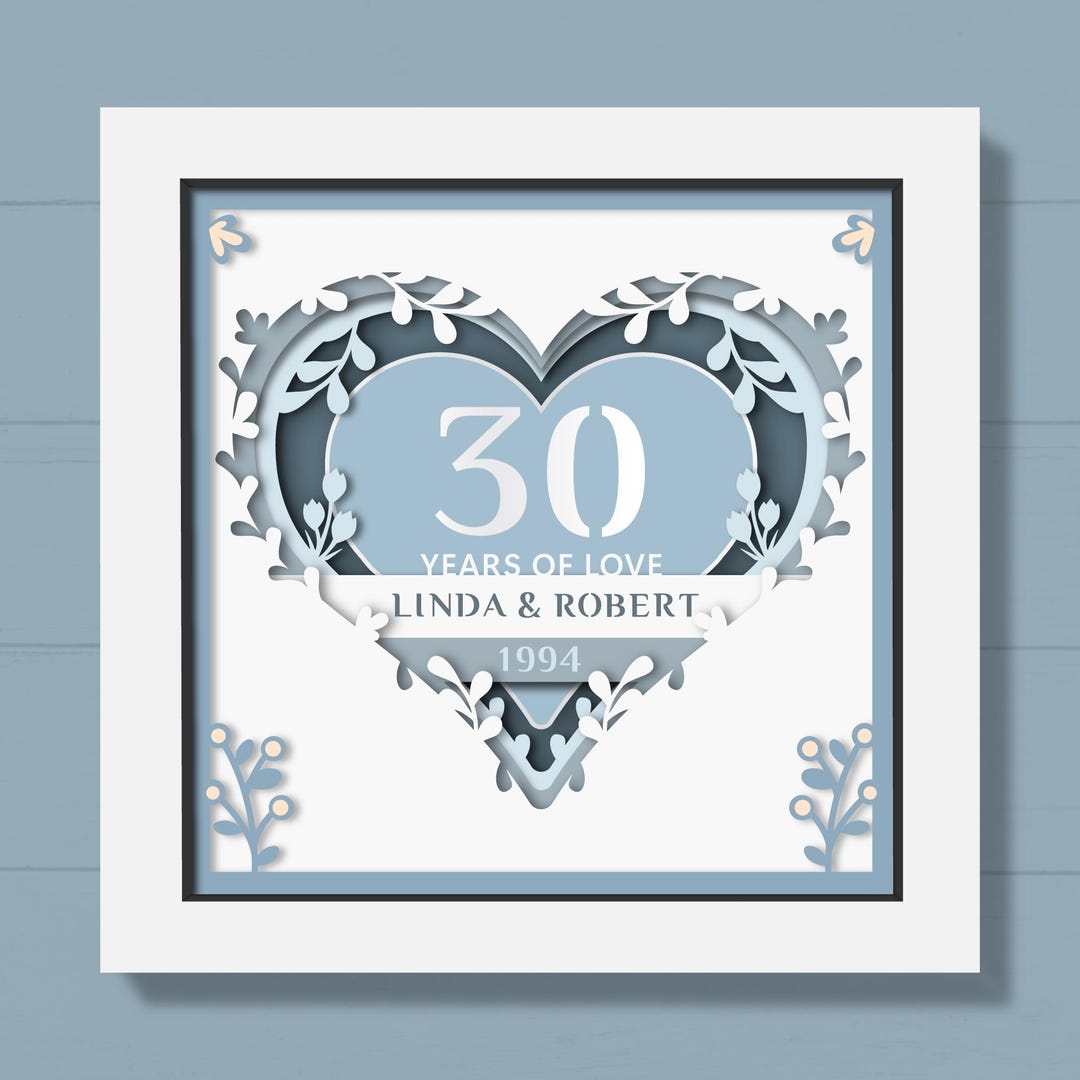 3D Customizable Anniversary Shadow Box, Custom Name Svg, Wedding ...