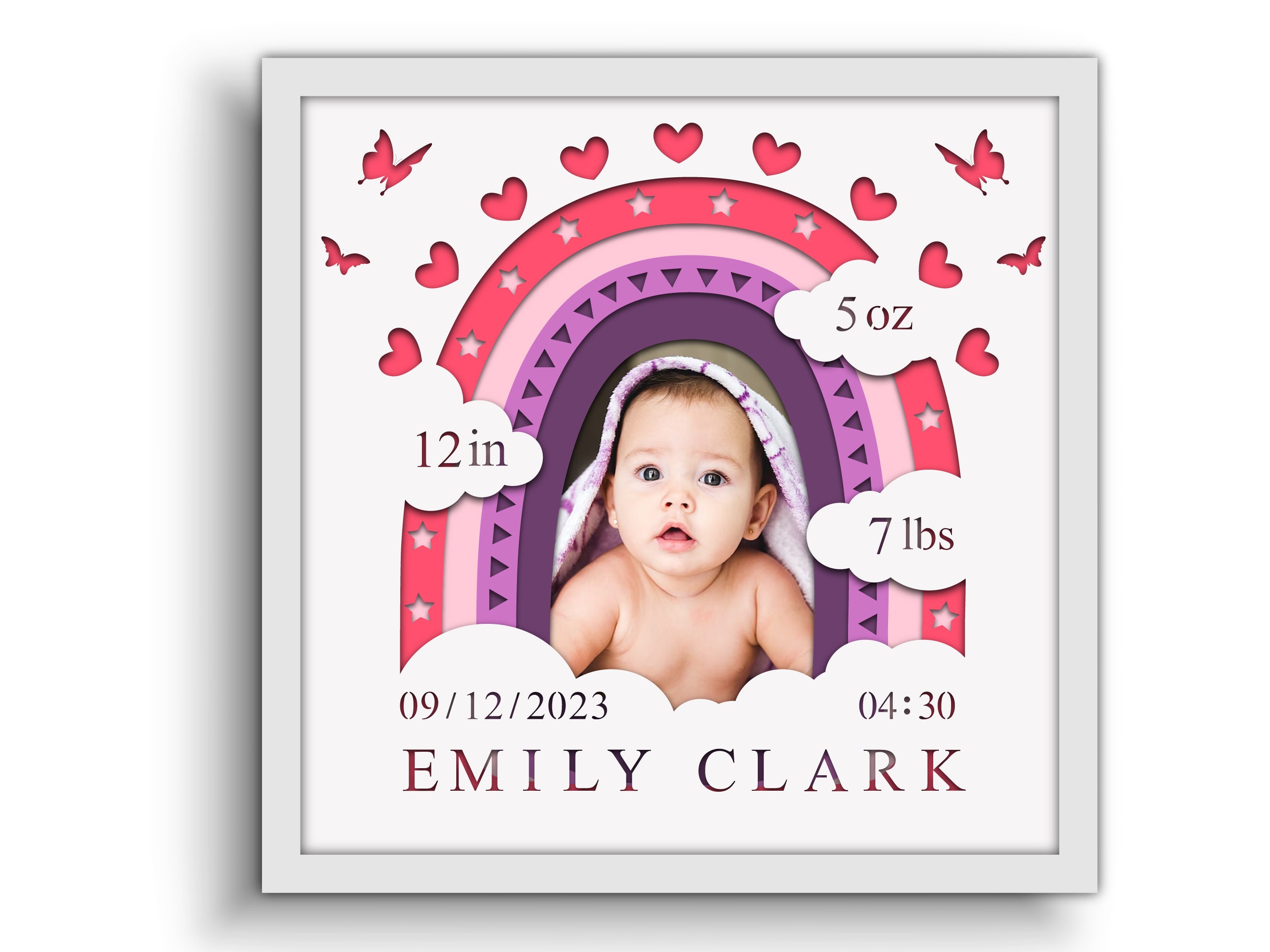 3D Baby Stats Shadow Box Svg, Baby Birth Shadow Box, Custom Name SVG ...