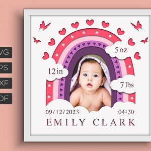 3D Baby Stats Shadow Box Svg, Baby Birth Shadow Box, Custom Name SVG ...