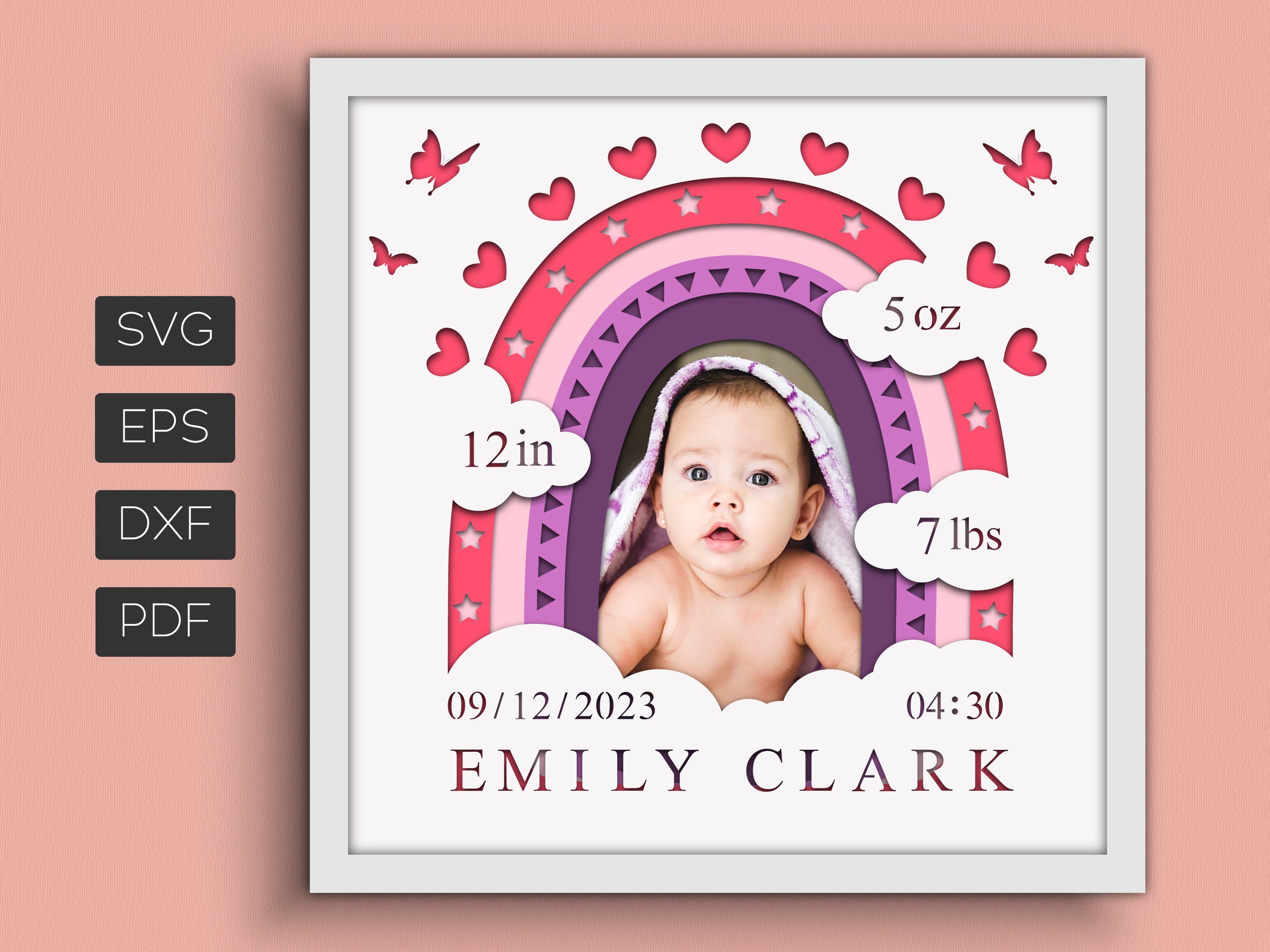 3D Baby Stats Shadow Box Svg, Baby Birth Shadow Box, Custom Name SVG ...