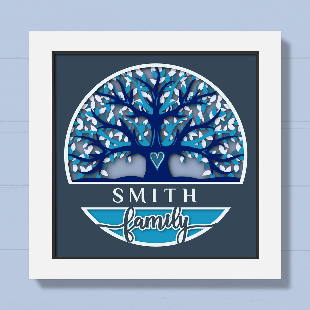 Customizable 3D Family Tree Shadow Box, Custom Names Shadow Box Svg ...