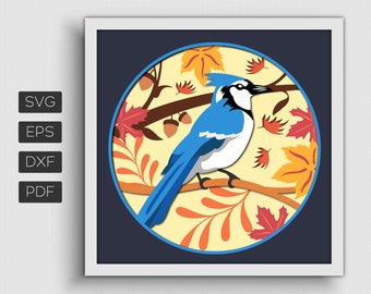 3d Fall Blue Jay Shadow Box Svg, 3d Fall Svg, Fall Leaves Svg, 3d ...