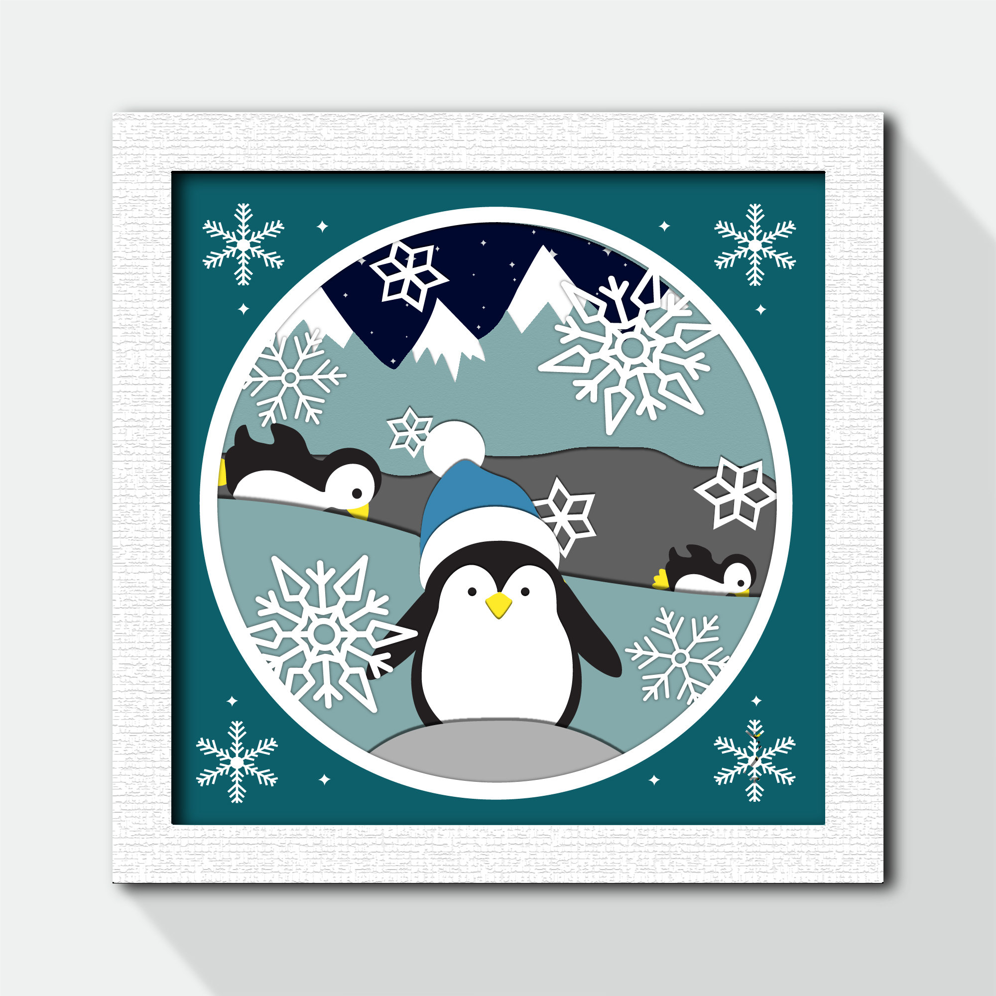 3D Penguins Shadow Box Svg, Winter Shadow Box Svg, Winer Layered ...
