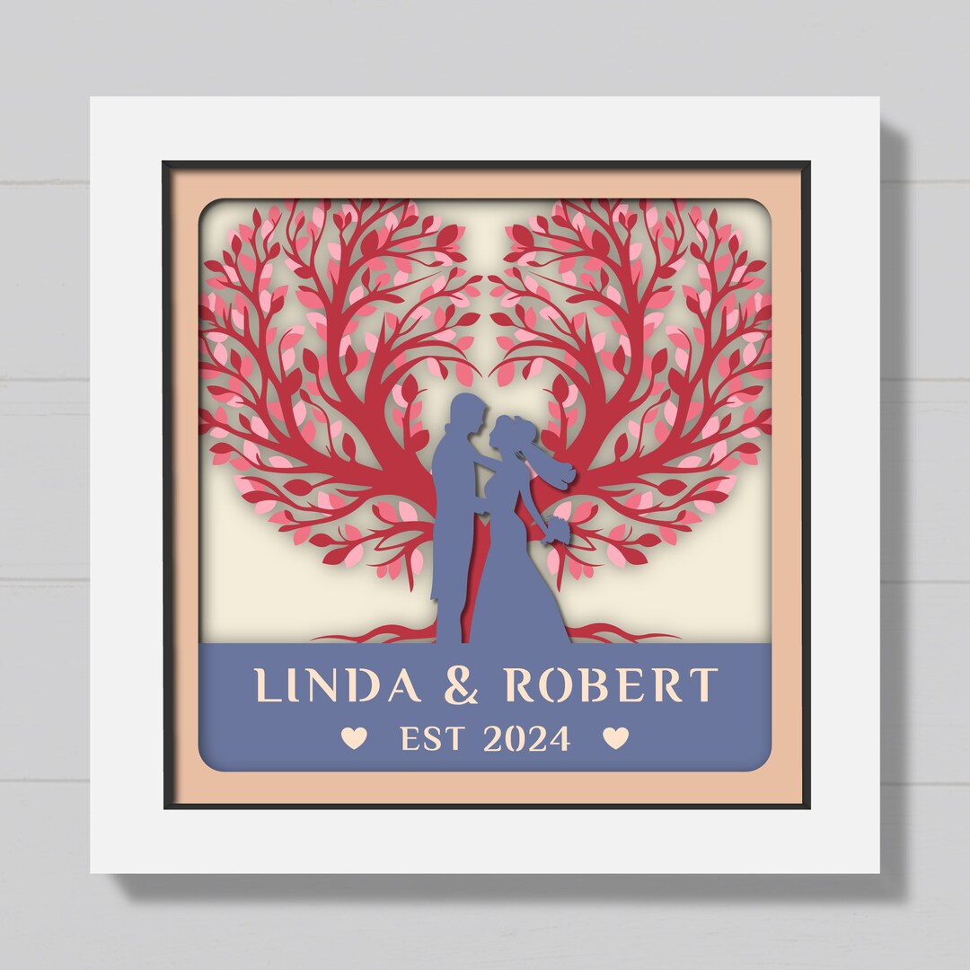 3D Customizable Wedding Tree Shadow Box, Custom Name Svg, Couple Shadow ...