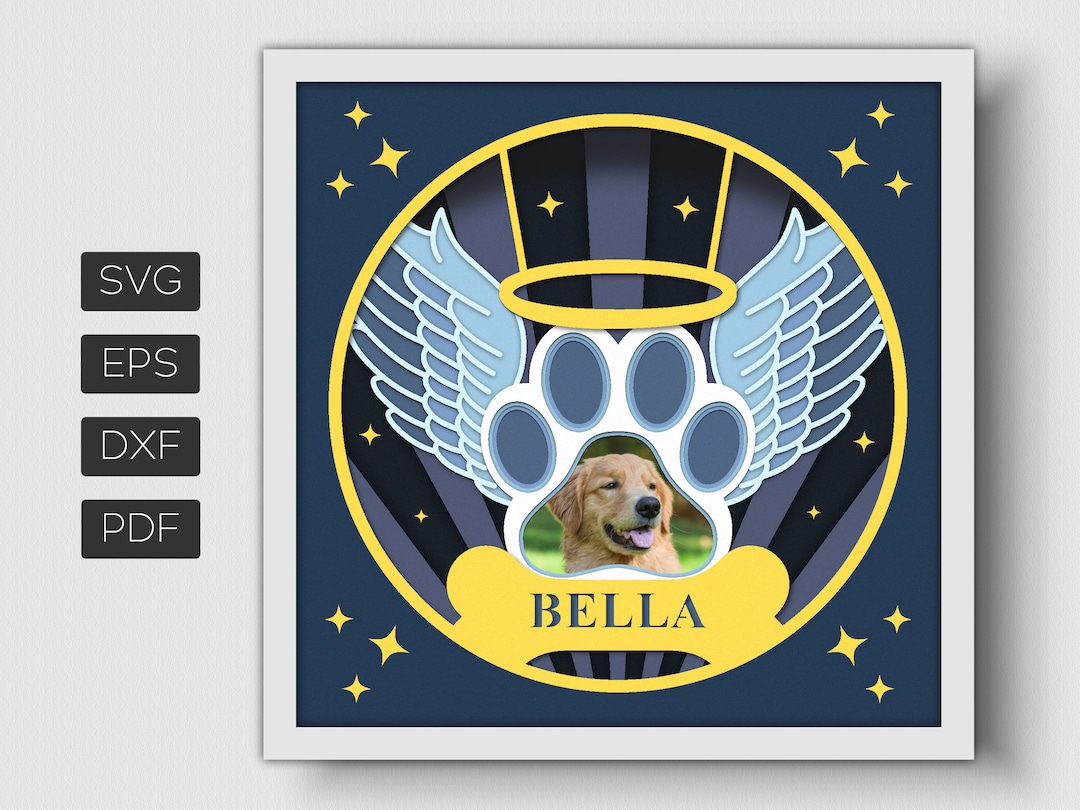 3D Pet Memorial Shadow Box, Personalized Pet Shadow Box, Angel Wings ...