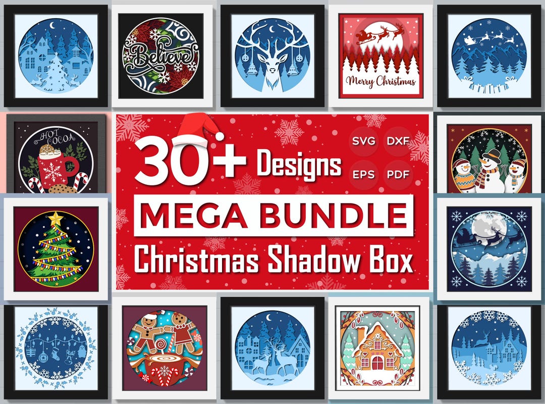 3D Christmas Shadow Box Mega Bundle, 30 Plus Designs, Winter Shadow Box ...
