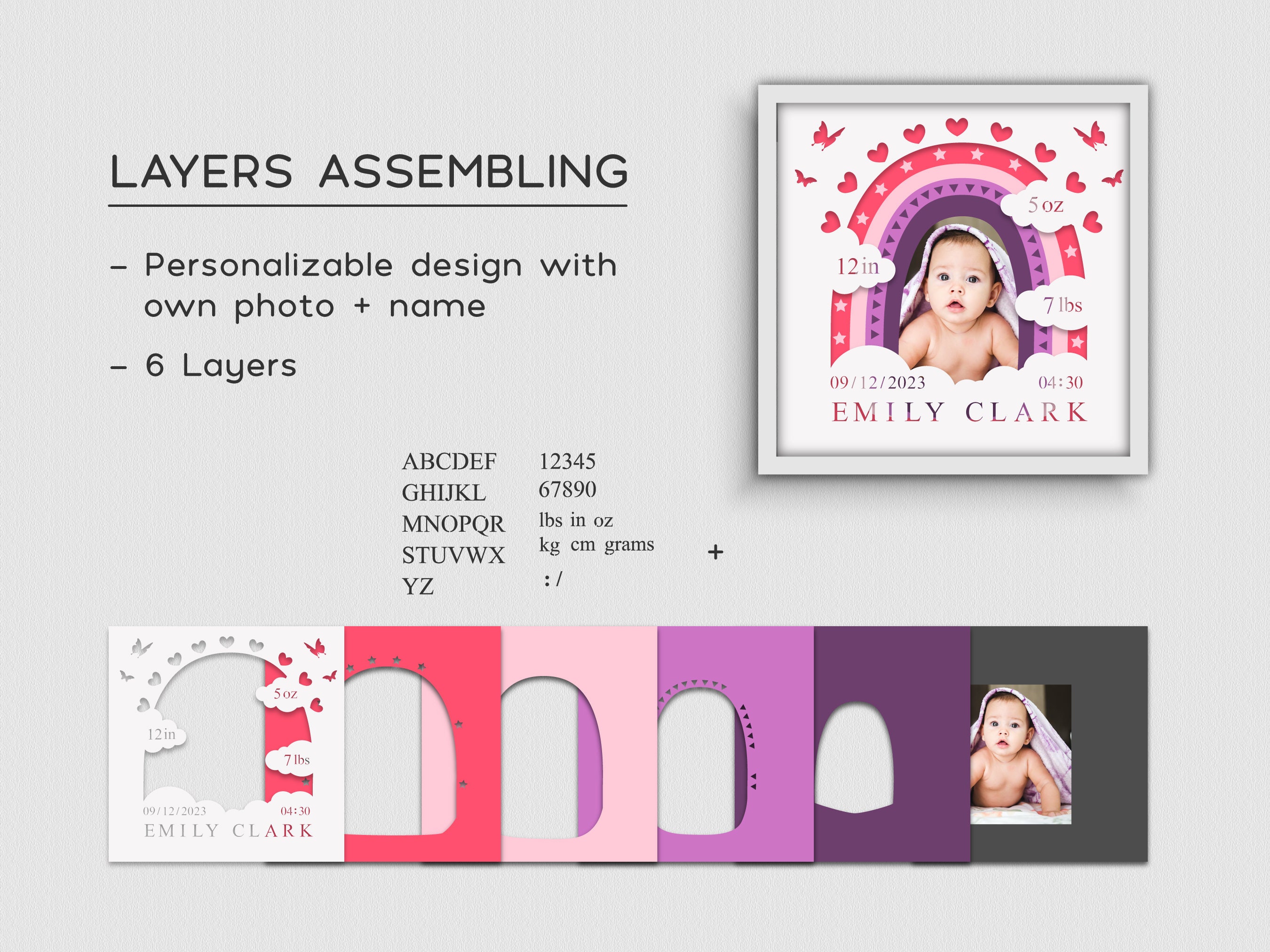 3D Baby Stats Shadow Box Svg, Baby Birth Shadow Box, Custom Name SVG ...