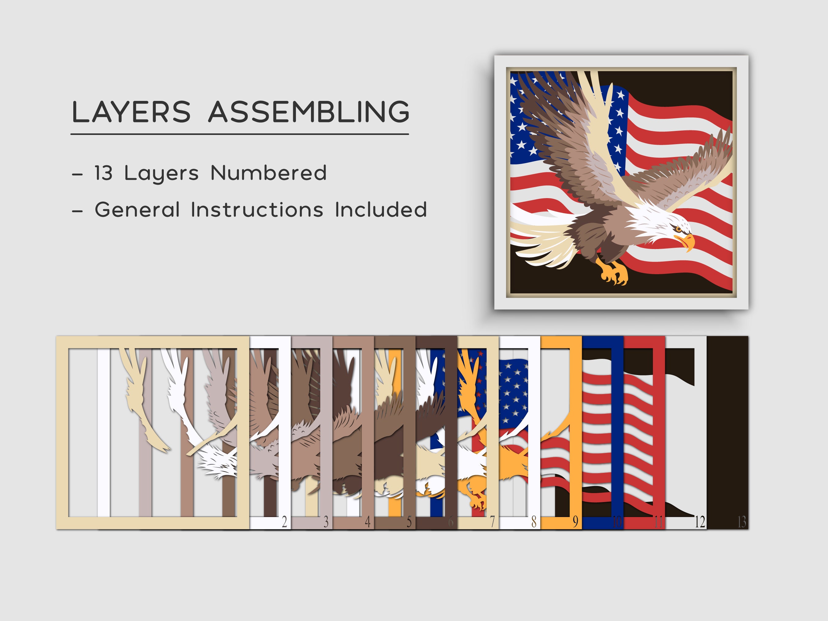 American Eagle Shadow Box Svg, 3d American Flag Svg, Bald Eagle Shadow ...