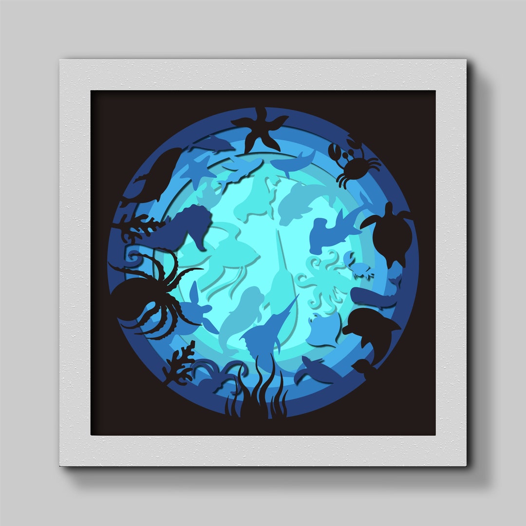 3D Underwater Shadow Box Svg, Ocean Shadow Box, Under the Sea Svg, 3D ...