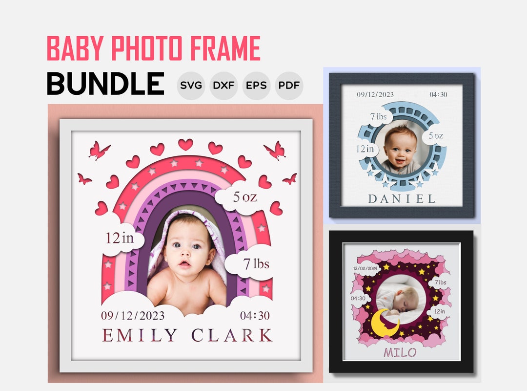3D Baby Stats Bundle Shadow Box Svg, Baby Photo Frame, Baby Birth Stats ...