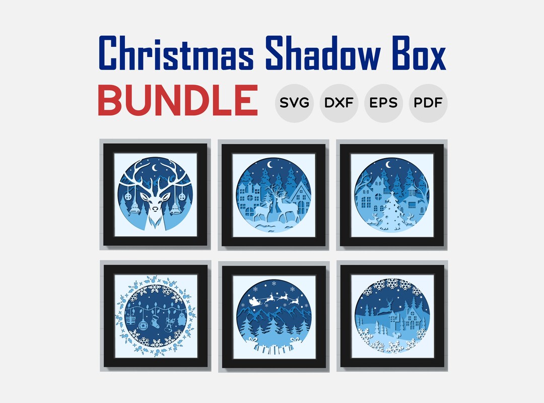 3D Christmas Shadow Box Bundle Svg, Winter Shadow Box Svg, Reindeer ...