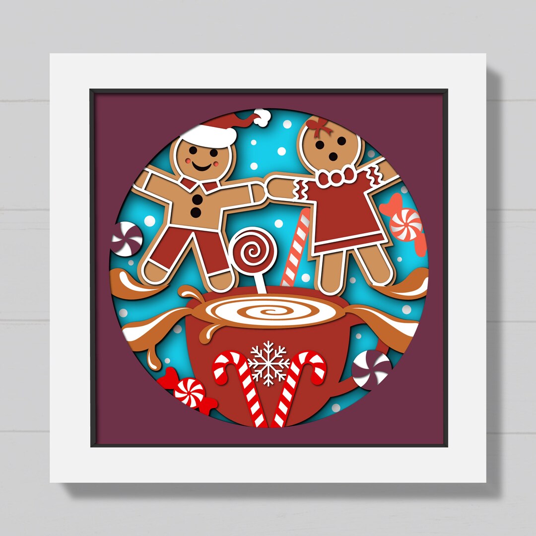 3D Gingerbread Shadow Box Svg, Hot Cocoa Shadow Box Svg, 3D Candy Svg ...