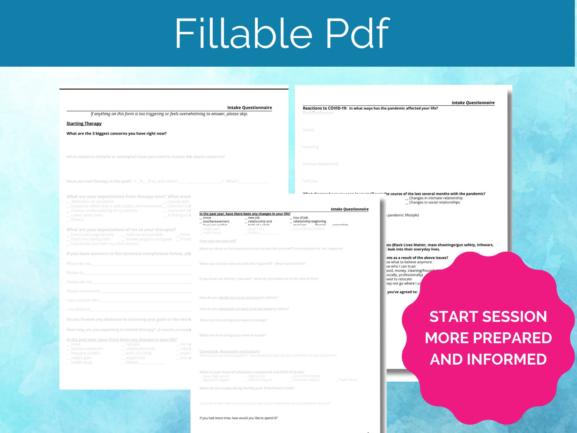 Fillable EFFECTIVE Intake Questionnaire- Outpatient Therapy -- LCSW ...